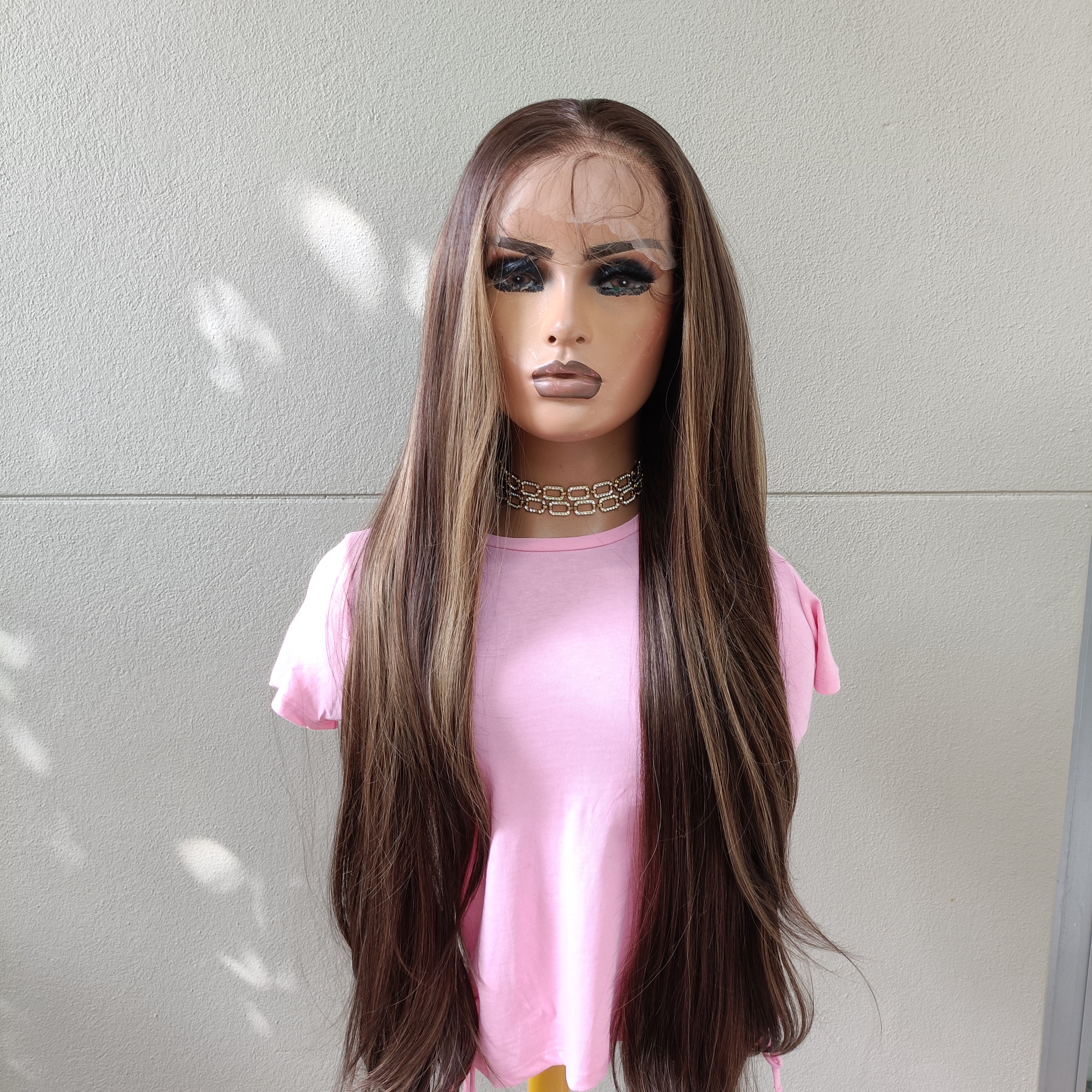 Zoe brown synthetic lace front wig with highlights – Mak eda hair boutique